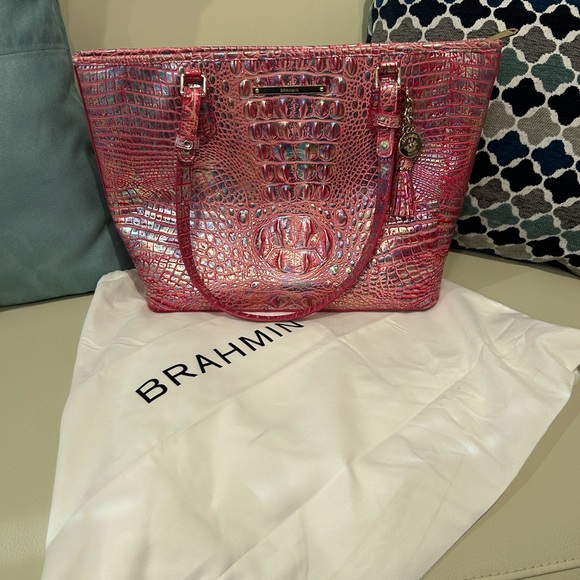 Brahmin | Bags | Brahmin Shimmering Pink Embossed Tote | Poshmark